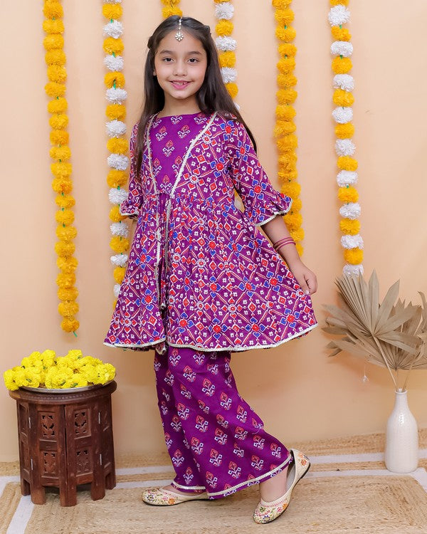 Aatya Kiids Purple Indo-Western 3 Piece Co-Ord Set